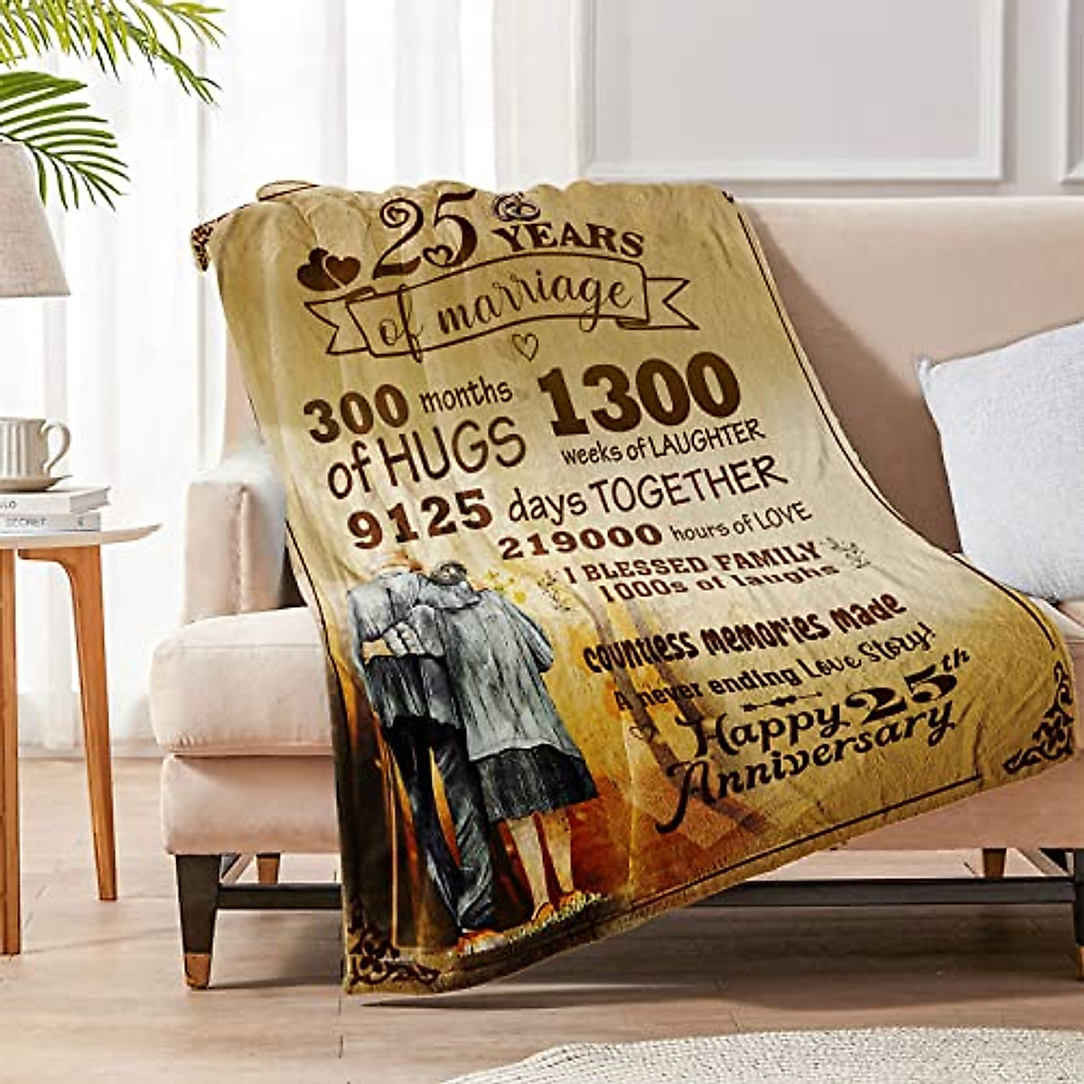 Dfaqehk 25th Silver Anniversary Romantic Gifts for Husband or Wife, Mothers Day 25th Wedding Anniversary Unique Gifts for Couple, Best 25 Year Anniversary Throw Blanket Gift for Him, 60 x 50 Inch