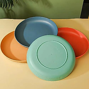 PUPOPIK 9 Inches Unbreakable Wheat Straw Plates - Reusable Plate 4 Set - Dishwasher & Microwave Safe - Dinner Dishes- Healthy BPA Free, Salad Platest - Camping Picnic Plastic Plate for Kids