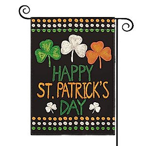 AVOIN colorlife Happy St Patricks Day Garden Flag 12x18 Inch Double Sided, Shamrock Lucky Clover Holiday Yard Outdoor Flag