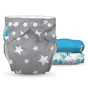 Charlie Banana Baby Washable and Reusable Cloth Diapers, 3 Soft Pocket Diapers and 6 Absorbent Inserts, One-Size, Under The Stars