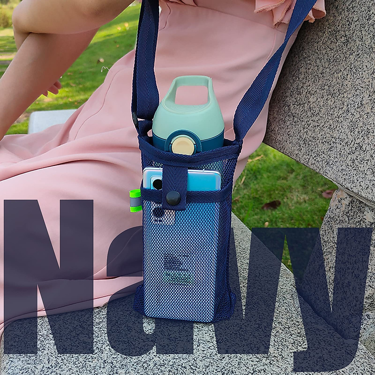 egghat 3Pcs Adjustable Shoulder Strap Water Bottle Carrier Mesh Bag Lightweight Dog Water Bottle Sleeve Crossbody Pouch (Navy/Korean blue/purple)