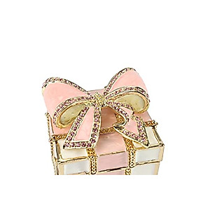 Mini Enamel Rhinestones Bow-knot Jewelry Box Bow-knot Hinged Trinket Box Bow Bling Trinket Box Miniature Figurine Ring Box for Women Girls Wedding Birthday Gift Christmas (Pink)