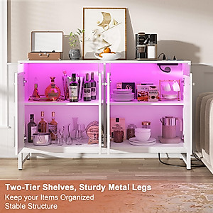 Aheaplus Sideboard Buffet Cabinet with Power Outlet, Kitchen Storage Cabinet with LED Light & Doors, Accent Cabinet Cupboard Buffet Table with Storage for Dining Room, Living Room, Hallway, White