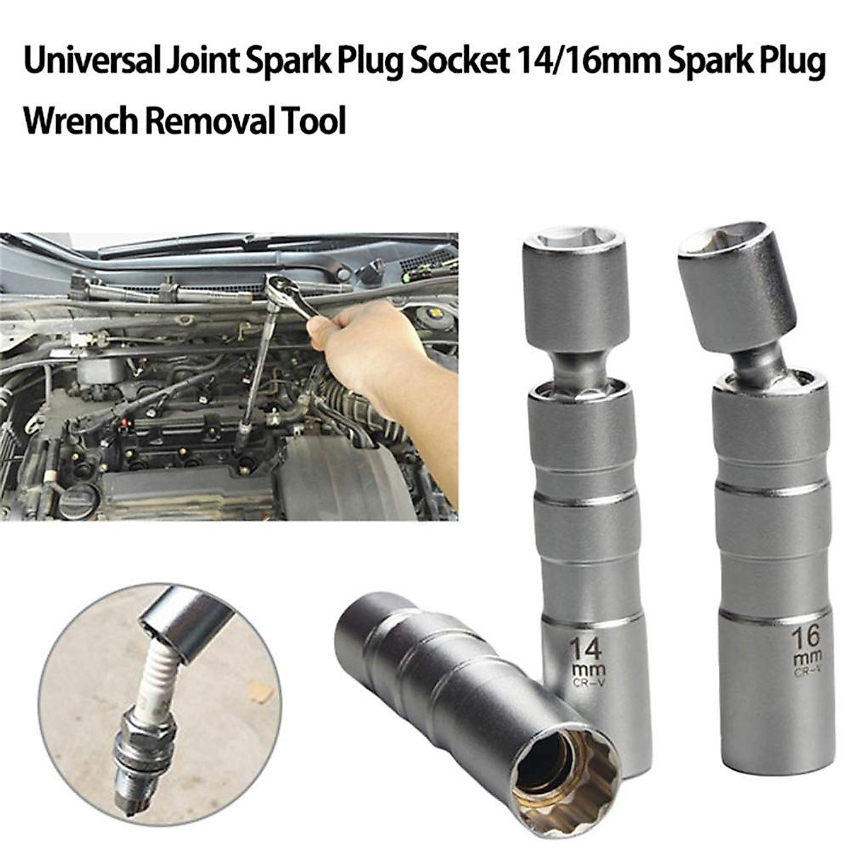 QISF 14MM & 16MM Thin Wall Magnetic Swivel Spark Plug Socket - 3/8-Inch Drive 12-Point Spark Plug Socket Removal Tool - Swivel Extension Permits Access to Most Confined Areas