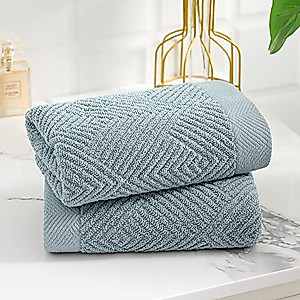 sense gnosis Sage Green Hand Towel Set of 2 Striped Weave 100% Cotton Super Soft Highly Absorbent Summer Hand Towels for Bathroom 13x 29 Inch