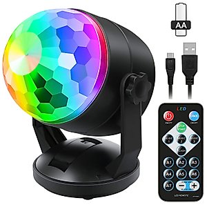 Luditek Portable Sound Activated Party Lights Indoor Outdoor, Battery Powered/USB Disco Ball Strobe Karaoke Light Stage Dancing Christmas Halloween Party Decorations Supplies for Car Room Birthday