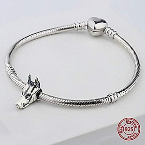 Bolenvi German Shepard Dog Head 925 Sterling Silver Charm Bead Pendant for Pandora & Similar Charm Bracelets or Necklaces