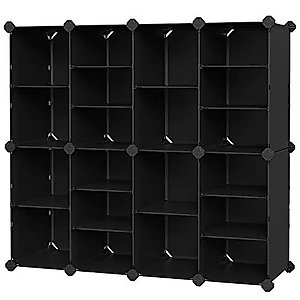 SONGMICS Shoe Rack, Interlocking Storage Organizer Unit, 20-Slot Rectangular Cube Storage with Hooks, Adjustable Shelves, Modular Cabinet, for Closet Entryway Hallway, Black ULPC504B01