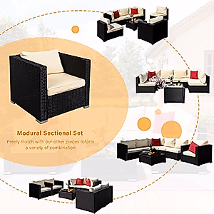 KAWIVAST Patio Single Sofa,Outdoor Patio Armchair,Outdoor Single Sofa,Wicker Patio Single Sofa,Rattan Single Sofa,Outdoor PE Rattan Sofa,All Weather Patio Sofa (2, Black+Beige)