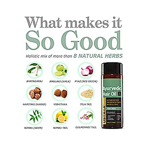 Ustraa Ayurvedic Hair Oil 6.76 Fl Oz - Ayurvedic Proprietary Medicine - for Hair - with 8 Natural Herb extracts, Controls hair loss, Fights Dandruff, Ayurvedic Nourishment for Hair, No Parabens, No Silicone, No Mineral Oil