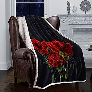 Futuregrace Fleece Blanket Fuzzy Soft Bed Blankets, Carnation Red Flower Pattern Throw Blankets Washable Blanket for Home Hotel and Travel, 39x49in