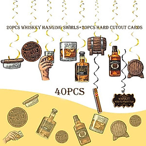 Whiskey Birthday Party Decorations Set, Aged to Perfection Birthday Party Supplies, 40Pcs Party Hanging Swirls, Beer Cake Toppers for Adult Men 30th 40th 50th 60th Cheers and Beers Party