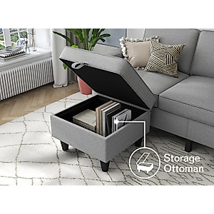 Woyomeub Sectional Couches for Living Room: L Shaped Couch with Storage Ottoman - Gray Sofa 3 Seater Furniture Set Modern Linen Fabric Futon Sleeper Sofas for Apartment Studio Small Space
