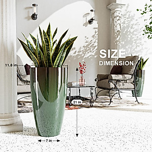 QCQHDU 21 inch Tall Planters for Outdoor Plants Set of 2,Outdoor Planters for Front Porch,Large Pots for Plants Outdoor Indoor,Green Planters Flower Pots