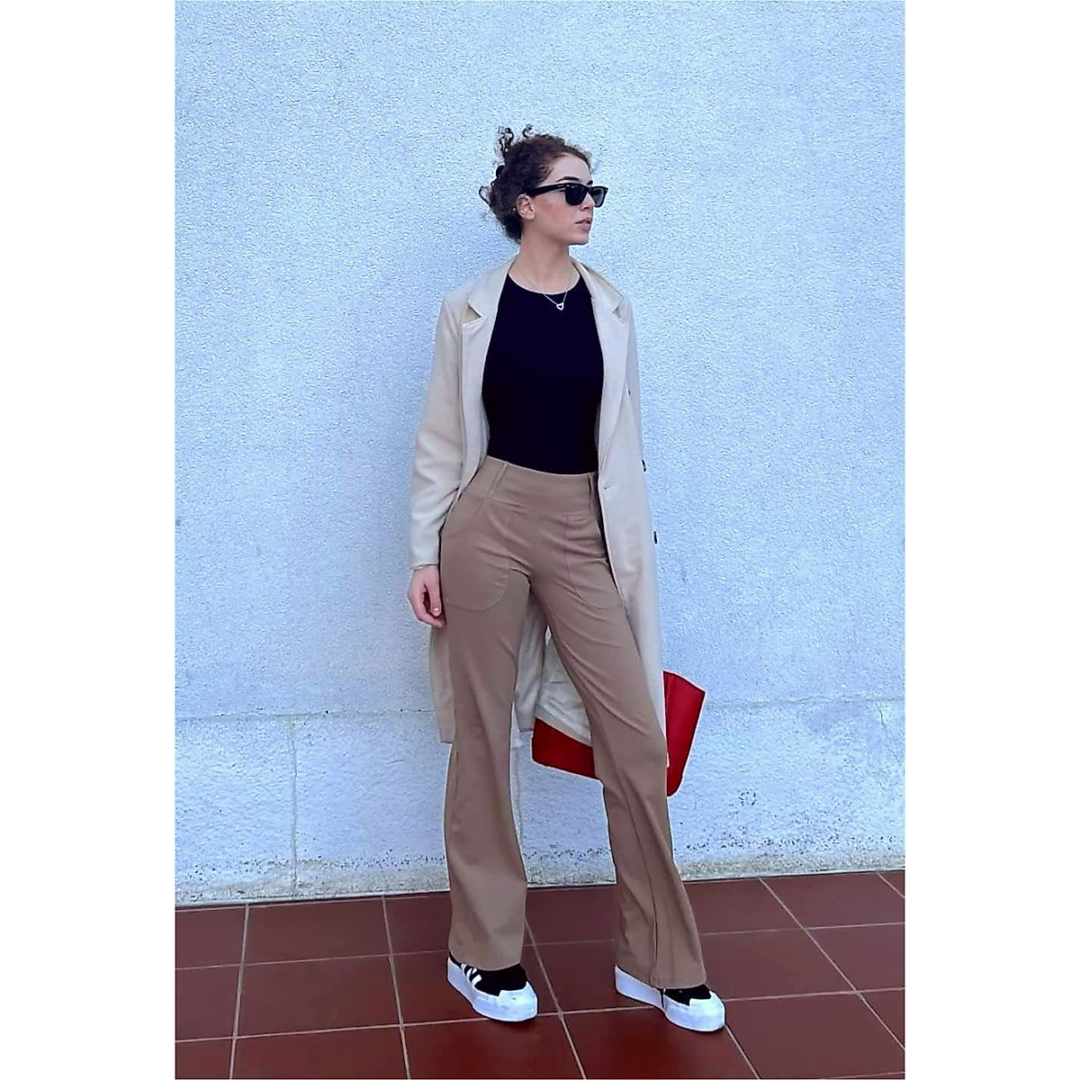 G4Free Womens Fleece Lined Bootcut Pants High Waist Winter Warm Thermal Yoga Dress Pants Stretchy Casual Slacks(Brown,L)