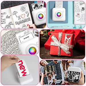 Qoosea Mini Printer Portable Printer with 13 Rolls Paper Storage Bag Thermal Sticker Printer Bluetooth App for Phone for Notes Pictures DIY Label Gift for Kids Friends