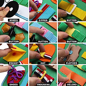 Toddler Busy Board, 14 in 1 Activity Board(Garbage Car Style), Montessori Sensory Toy for Fine Motor Skills, Learning Toy for Airplane or Car Travel, Preschool Educational Gift for Kids Boys Girls