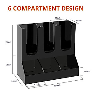 Richboom Cup and Lid Organizer, 6 Compartments with 2 Removable Dividers Coffee Station Countertop Cup Dispenser Condiment Organizer Accessories Caddy for Breakroom, Office, Home - Black