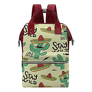 Cactus Drawing Stay Wild Diaper Bag Backpack Large Capacity Mommy Bags Multifunction Nappy Bag Travel Back Pack Red-Style