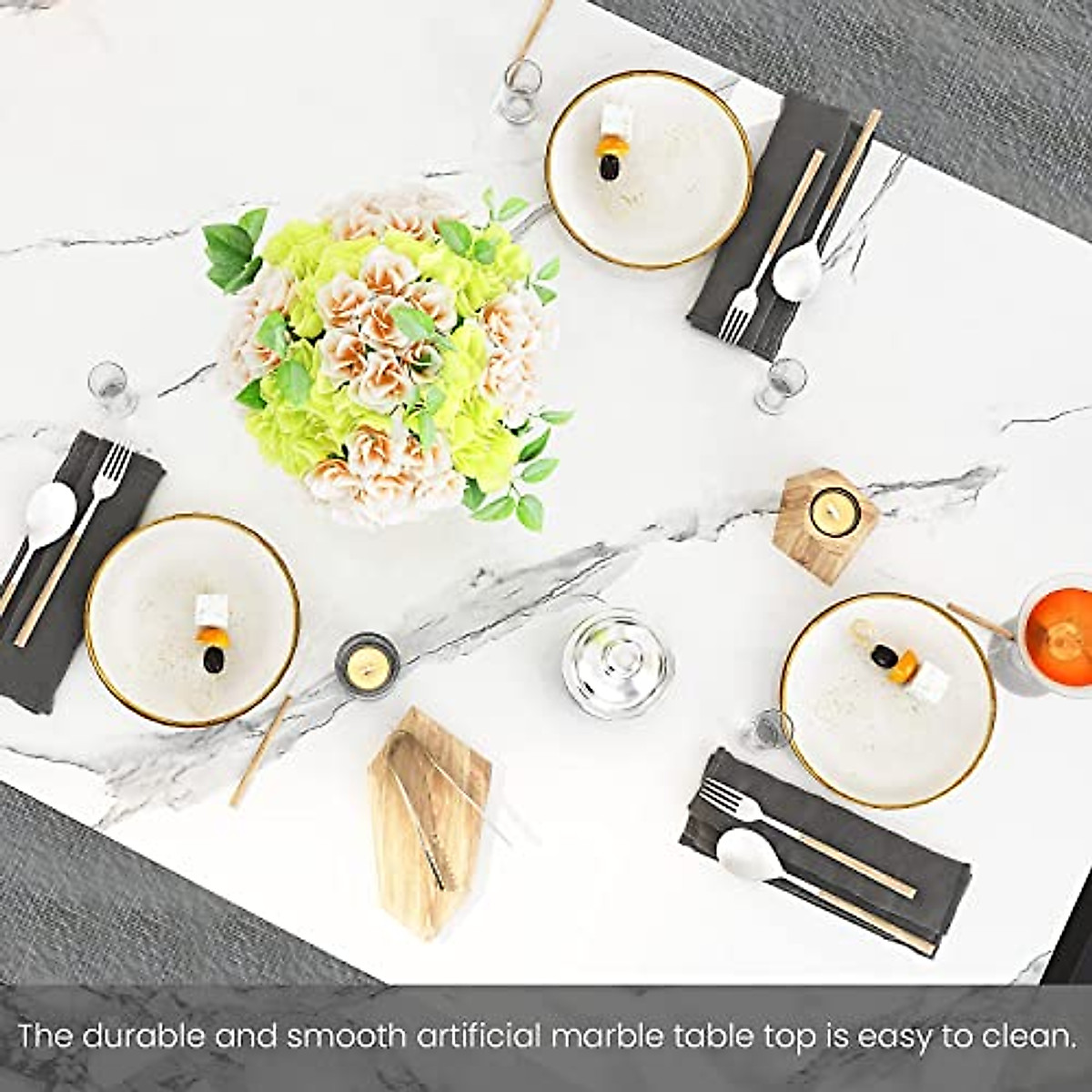 DKLGG Dining Room Table Set, Dining Table Set for 4 Faux Marble Kitchen Table with PU Leather Benches Kitchen Table Dinner Table Set for 4 Small Kitchen Table and Chairs for Small Spaces Apartment