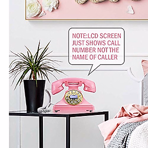Pink Retro Landline Phone for Home, IRISVO Vintage Phone Old Fashioned Classic Desk Telephone with LCD Screen Display and Redial,Speaker, Push Button Dialing with A Rotary Look (Pink)