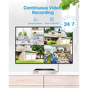 ZOSI 8CH 5MP PoE Home Security Camera System,H.265+ 8 Channel 5MP NVR with 1TB Hard Drive,4pcs Wired 5MP Outdoor Indoor PoE IP Cameras,120ft Night Vision,Motion Alert,Remote Access for 24/7 Recording