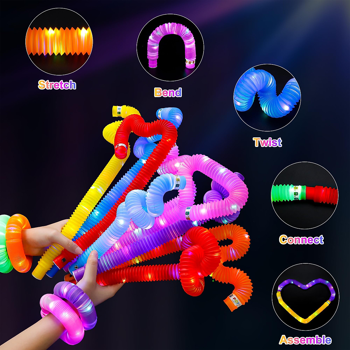 15 PCS Glow Sticks, Glow in The Dark Party Supplies, Christmas Decorations Light Up Party Favors, Glow Bracelets Necklaces, 3 Modes Neon Party Decorations, New Years Eve Birthday Wedding Camping Fun