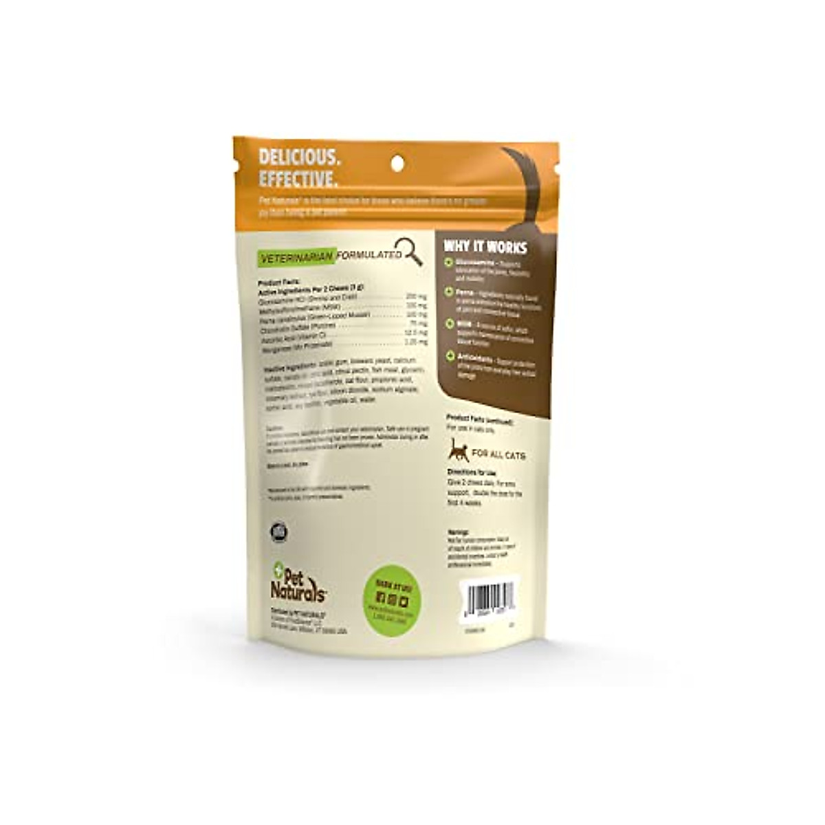 Pet Naturals Hip and Joint Support Supplement for Cats, 30 Chews - Glucosamine, Chondroitin and MSM for Cats