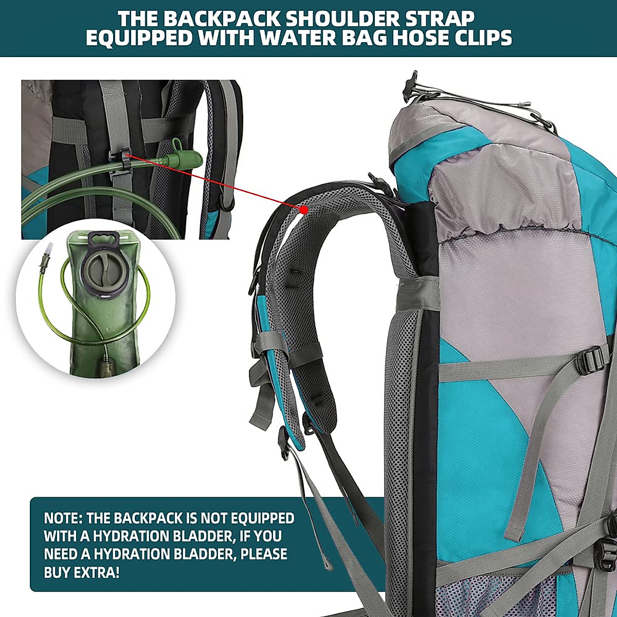 King'sGuard 70L Hiking Backpack Large Lightweight Waterproof Camping Backpack Travel Backpacking Backpack Daypack with Rain Cover -Frameless (Lake Blue)