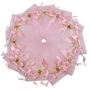 Sanrich 50pcs Sheer Organza Bags 3.9x4.7 Inches Jewelry Bags Candy Rose Drawstring Pouches Wedding Favor Gift Bags Business Display Sachets (Pink)