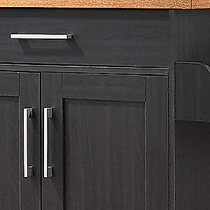 Hodedah Kitchen Island with Spice Rack, Towel Rack & Drawer, Black with Beech Top