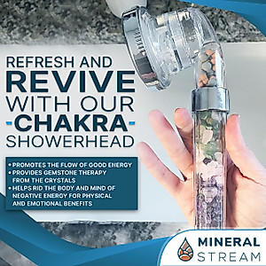 MineralStream Chakra Showerhead Kit with Replacement Beads + Natural Therapeutic Crystals + Shower Arm Diverter + 1.5m Hose | For Luxurious Spa like Experince