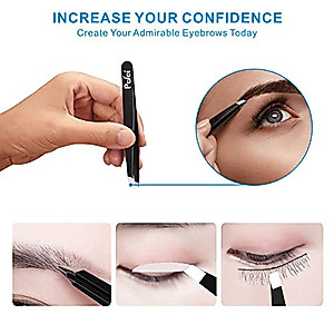 Pefei Tweezers Set - Professional Stainless Steel Tweezers for Eyebrows - Great Precision for Facial Hair, Splinter and Ingrown Hair Removal (Black)