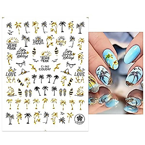 JMEOWIO 9 Sheets Beach Nail Art Stickers Decals Self-Adhesive Pegatinas Uñas Summer Tropical Ocean Shark Nail Supplies Nail Art Design Decoration Accessories