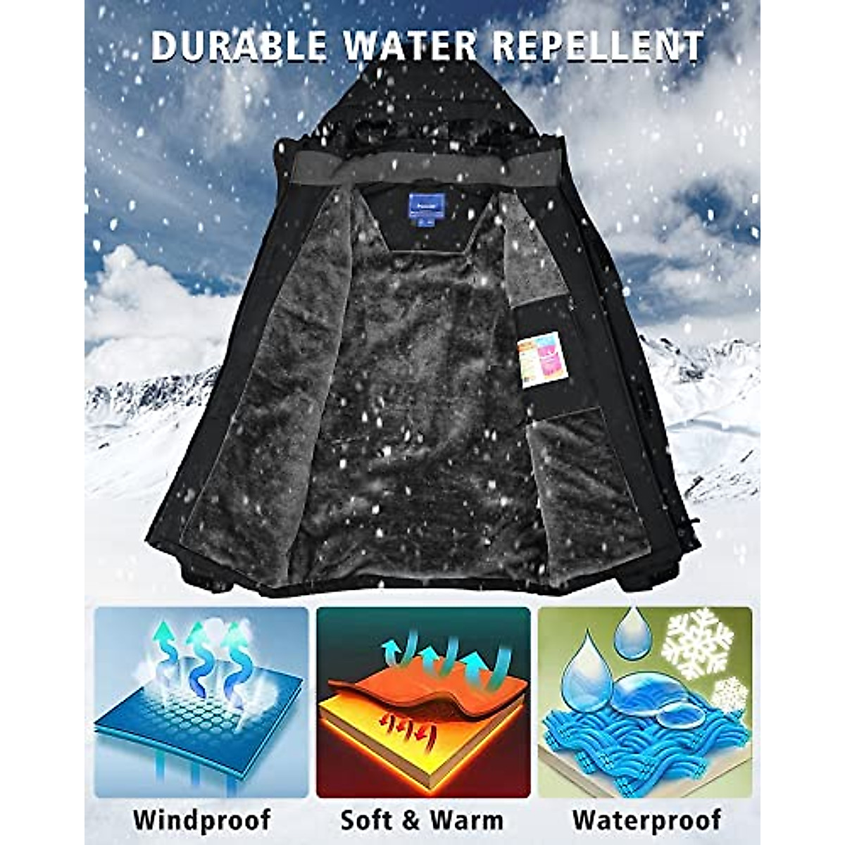 Rapoo Winter Jackets for Men Winter Coats for Men Rain Waterproof Windbreaker Jackets Coats for Men Mens Fleece Warm Snowboard Ski Snow Military Tactical Jacket Coats Black S