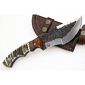 FB LEATHER CRAFTS D2 Tracker Hunting Knife Large Knives Survival Skinning Hammered Sheath Steel 9.75 Inches