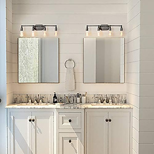 LNC Bathroom Vanity Light Fixture, Industrial Water Pipe Wall Lamp, Dark Silver Finish for Kitchen, Doorway, Entryway, 27.6”