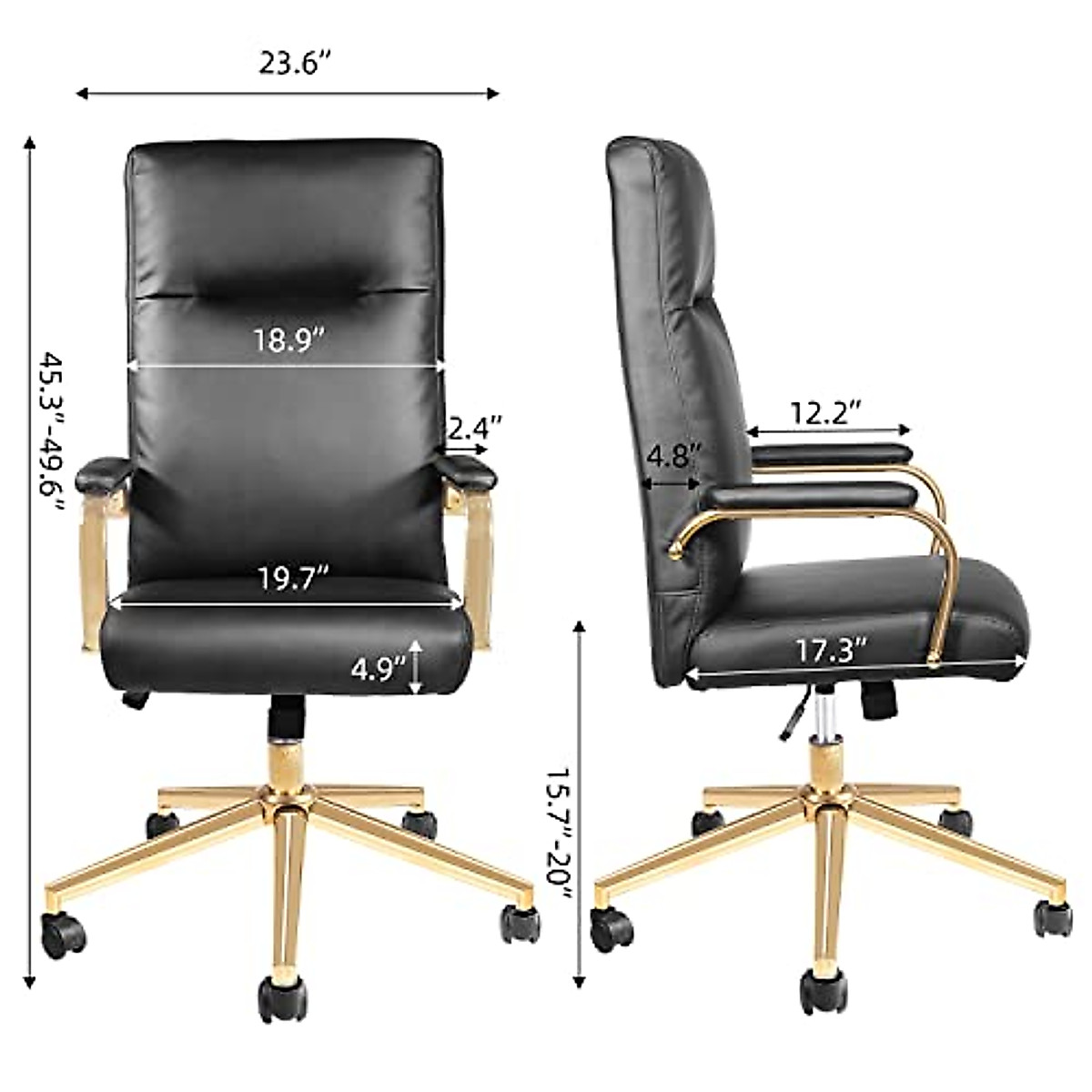 Toszn Executive Office Chair Gold, High Back Executive Office Chair with Back Support and Armrest, Leather Office Chair for Women, Desk Chairs with Wheels and Gold Legs, Black