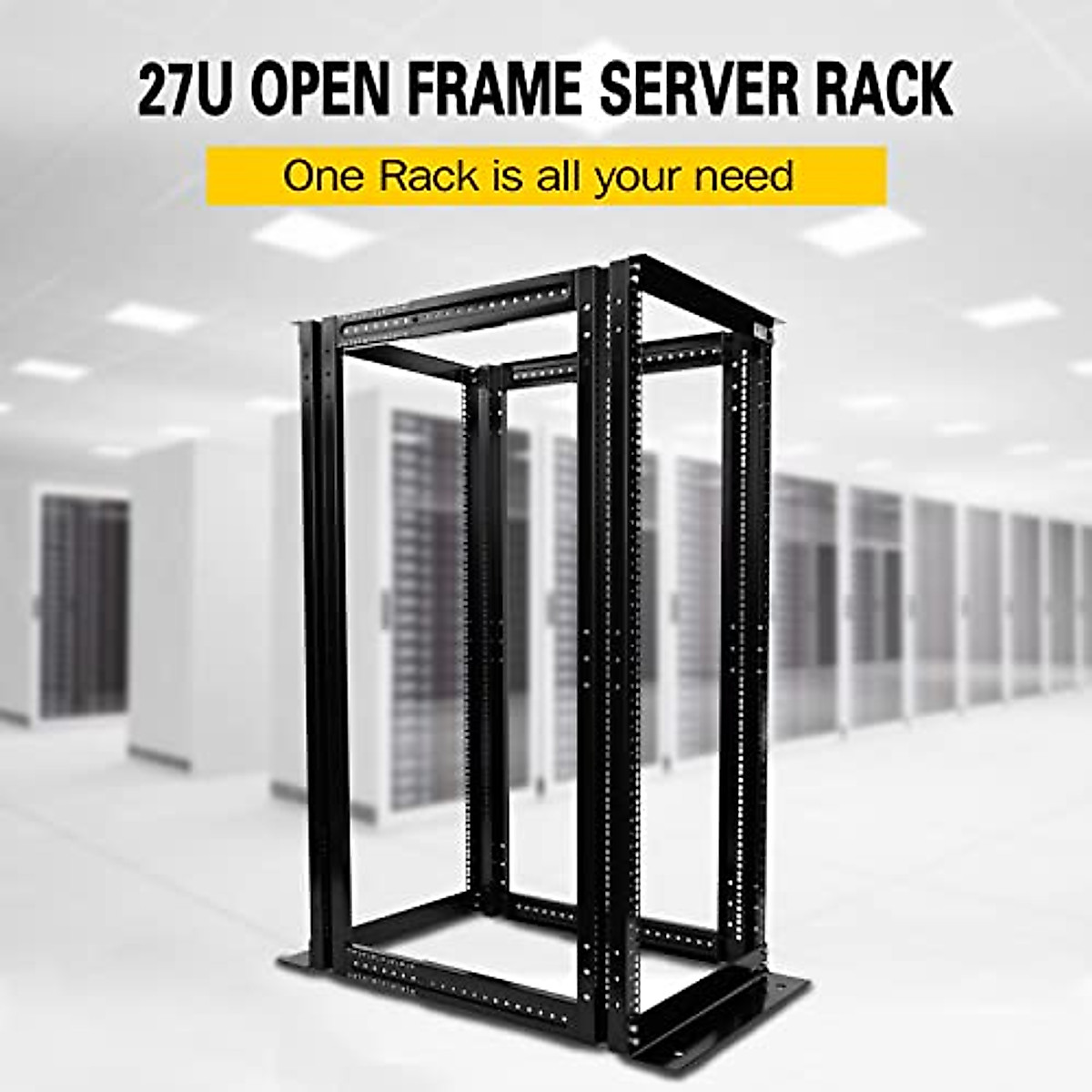 Raising Electronics Server Rack 4 Post Open Rack Frame Rack Enclosure 19 Inch Adjustable Depth Aluminum (27U,56Inch Height)