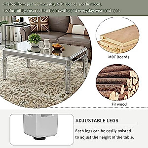 Kootlena Contemporary 35" Glass Mirrored Coffee Table with Adjustable Legs, Easy Assembly Cocktail Table with Sturdy Design, Luxury Center Coffee Table for Living Room