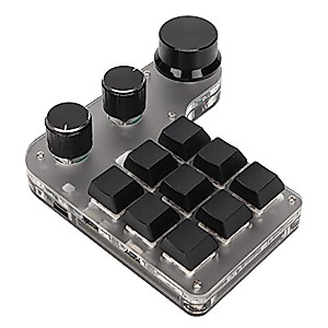 Naroote Mini Gaming Keyboard, 3 Knobs Customized Mini Keyboard 9 Keys RGB Backlit 1200 MAh for Gaming (Black)