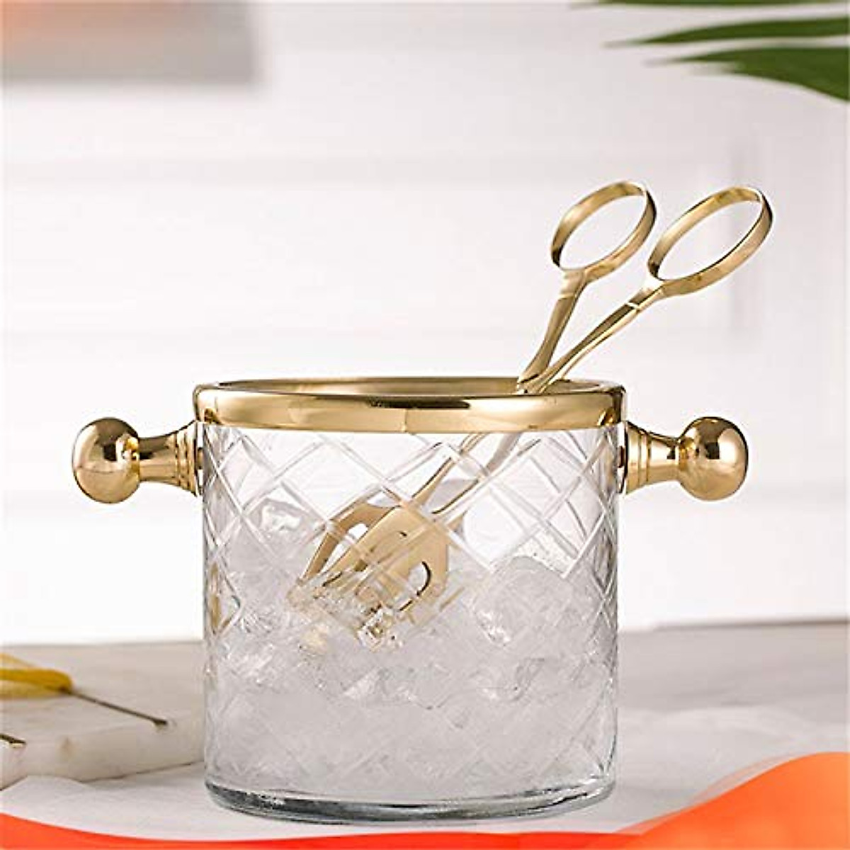 MAJHER Ice Bucket, Ice Bucket, Handmade Glass ice Bucket with ice Clip Dining Table Cooler Wine Wine Rack ice Bucket Champagne can Cooler Wine Chiller Bucket Bucket