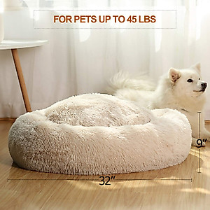 JMHUND Donut Dog Beds for Medium Dogs,Washable Large Dog Bed Calming Cuddler,Fluffy Round Pet Bed,Faux Fur Small Cat Bed.