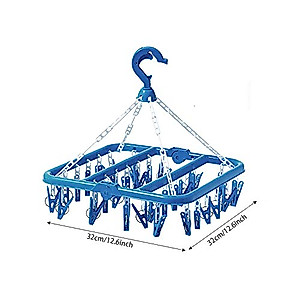 SteelFever Foldable Clip and Drip Hanger with 32 Clips - Hanging Drying Rack (Blue)