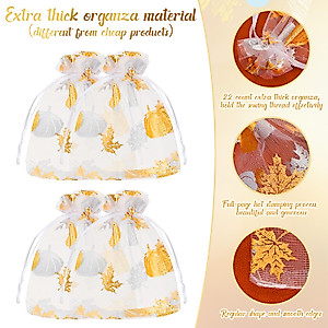 Berlune 300 Pcs Thanksgiving Gift Bags with Drawstring 3 x 4 Inch Fall Organza Gift Bags Gold Pumpkin Decorative Gift Bags Candy Treat Bags for Wedding Baby Shower Birthday Party Supplies
