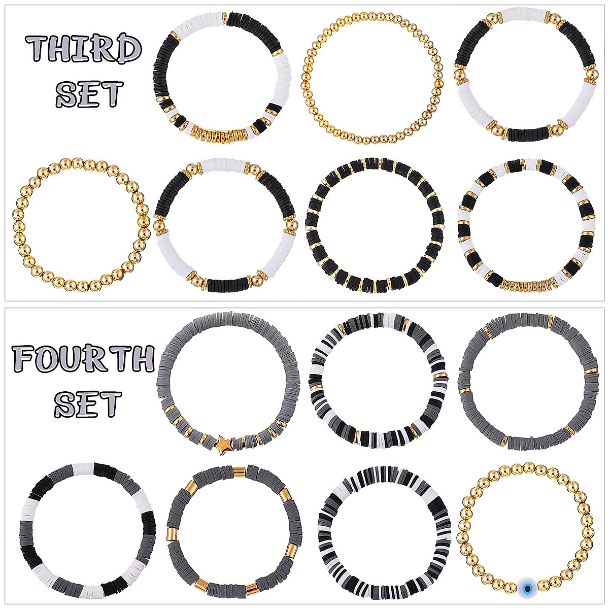 Capoda 28 Pcs Surfer Heishi Clay Bead Bracelet for Women Bohemian Bracelet Set Handmade Friendship Bracelet New Year Jewelry Gift(Stylish)