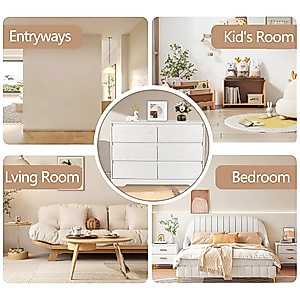 CATMIX Dresser for Bedroom, White Drawer Double Dresser, Wood Modern Drawer Chest of Drawers with Deep Drawers, Wide Storage Organizer Cabinet for Bedroom, Living Room, 6 Drawer Dresser