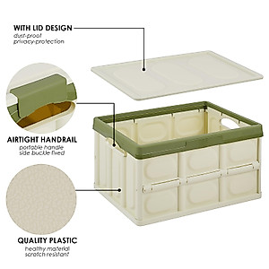 Phyllia Foldable Storage Boxes with Lids, 3 Pack Collapsible Plastic Storage Bins Organizer Containers Baskets Cub with Cover,Stackable Utility Crates Storage Box (Green, 30L)