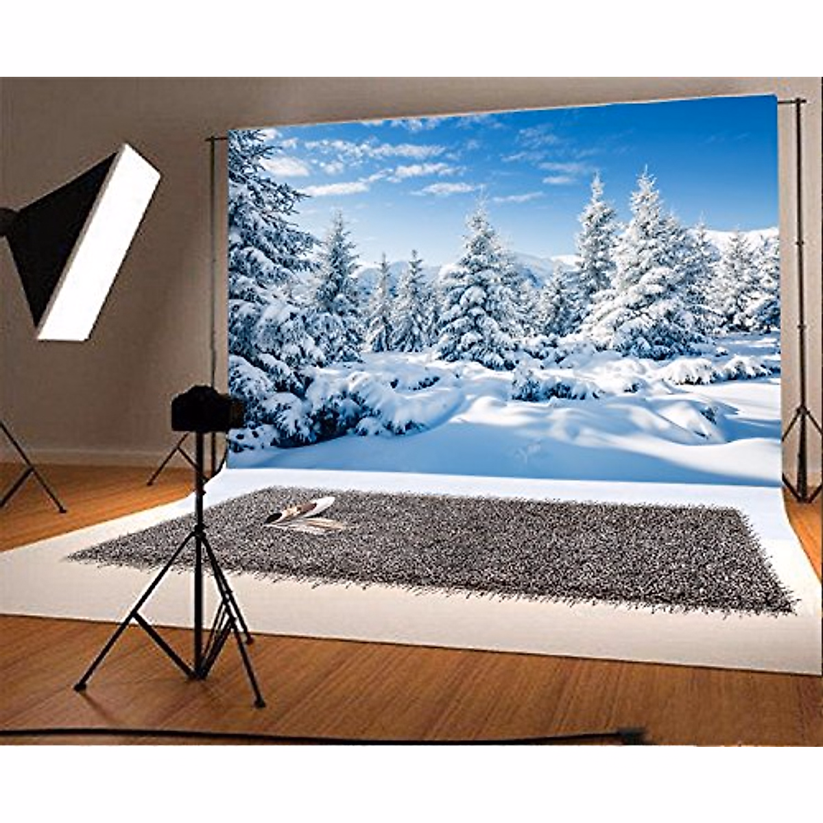 Leyiyi 5x3ft Photography Background Snow Covered Mountain Backdrop Cold Winter Pine Forest Sunlight Merry Christmas Happy New Year Alps Blue Sky Cloud Photo Portrait Vinyl Studio Video Prop