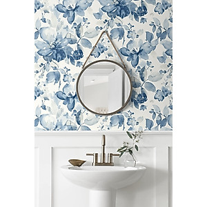NextWall Watercolor Flower Peel and Stick Wallpaper (Bluestone)